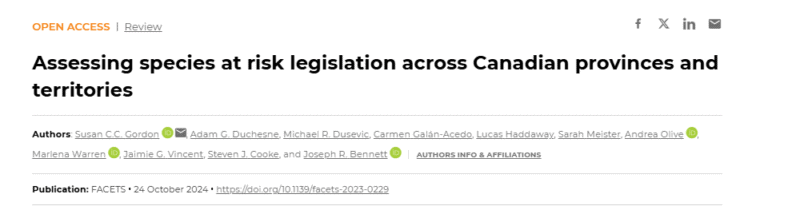 Assessing species at risk legislation across Canadian provinces and ... Assessing species at risk legislation across Canadian provinces and ...